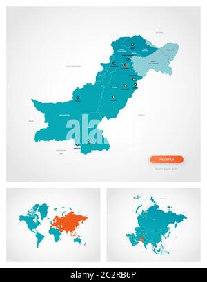 Pakistan vector map. Editable template with regions, cities, red pins ...