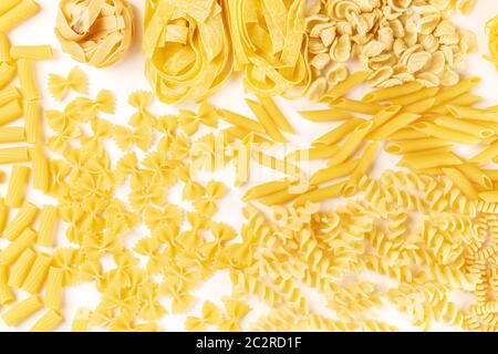 Italian pasta texture, flatlay banner, overhead shot on a white ...