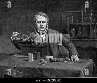 Portrait of Thomas Alva Edison c 1910 colorized by Bill Waterson Stock ...