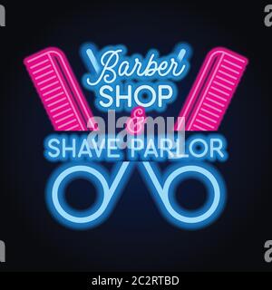 barber shop logo with neon light effect. vector illustration Stock ...