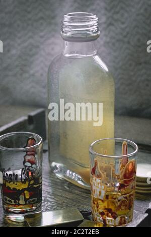 Rakia or rakija traditional Balkan fruit brandy. Plum brandy sljivovica ...