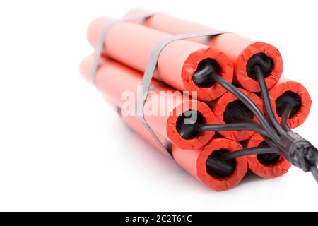 Red explosives isolated over white background shot Stock Photo - Alamy