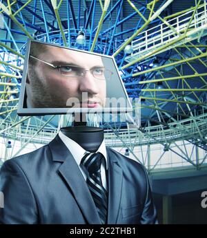 Businessman with monitor instead of head Stock Photo - Alamy
