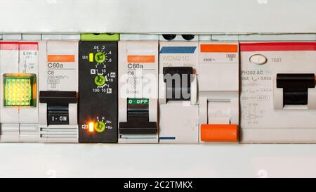 Electrical fuseboxes and components in control panels Stock Photo - Alamy