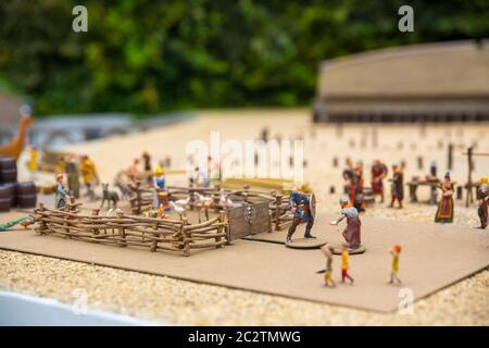 Viking settlement miniature outdoor, agriculture, europe. Ancient ...