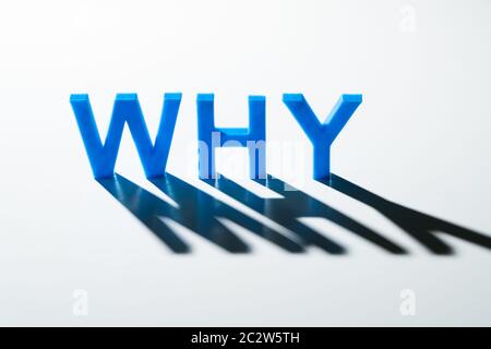 Blue Why Word With Shadow Over White Surface Stock Photo - Alamy