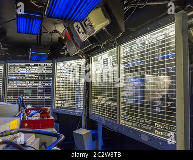 Capitan's brige control panel on military ship in uss midway museum ...