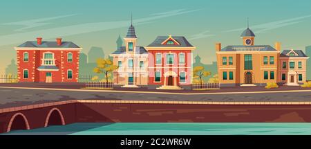 19th century town street with european colonial victorian style ...