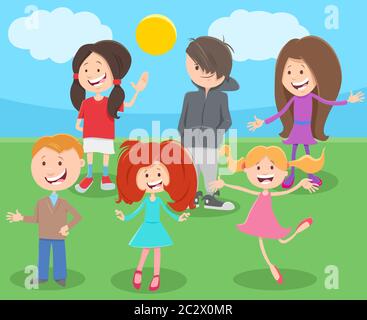 children and teens cartoon characters group Stock Photo - Alamy