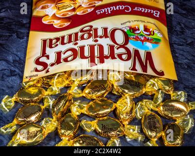 Open packet of Werthers original sweets Stock Photo - Alamy