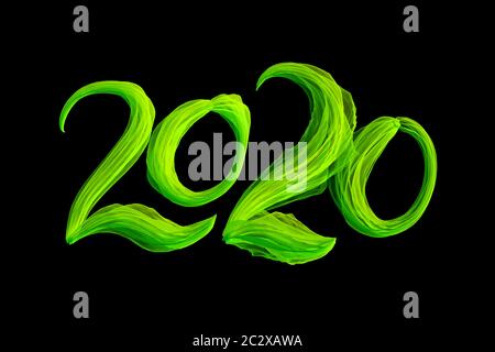 Happy new year 2020 numbers lettering written by colorful flame ...
