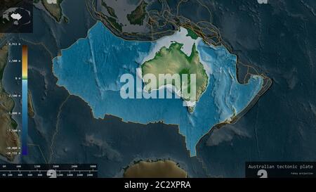 Australian tectonic plate on the physical elevation map in the Gall ...