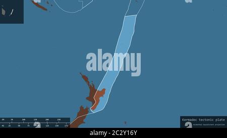 Shape of the Kermadec tectonic plate with borders of surrounding plates ...