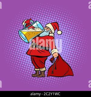 Santa Claus drinking beer. Christmas and New year. Comic cartoon pop ...