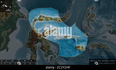 Molucca Sea tectonic plate on the solid contour map in the Lagrange ...