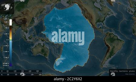 Pacific plate shape outlined on a darkened and desaturated background ...