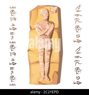 Egyptian man dead body, mummification process first stage, vector ...