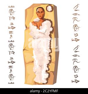 Egyptian man dead body, mummification process first stage, vector ...