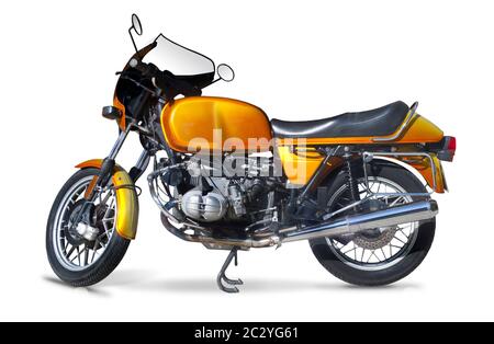Classic black German motorcycle side view isolated on white Stock Photo ...