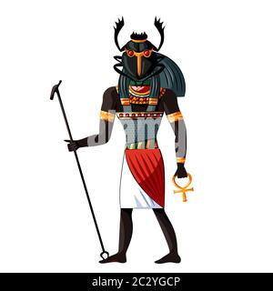 Ancient Egypt scarab-faced god Khepri cartoon vector. Egyptian culture ...