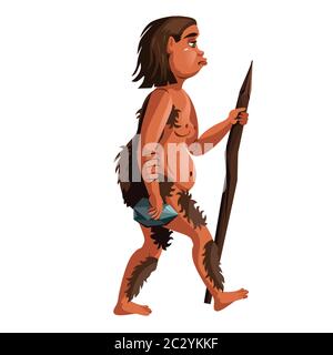 Ancient monkey or homo erectus, human ancestor cartoon vector ...