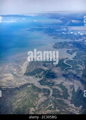 Aerial view, Buzi River, Buzi, Sofala Province, Mozambique Stock Photo ...