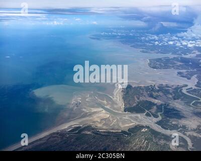 River delta, Buzi River flows into Mozambique Strait, aerial view near ...