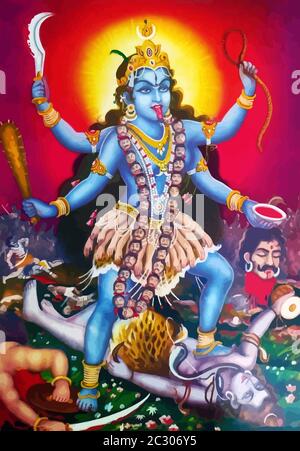 kali goddess of death indian hindu illustration tongue hanging sun ...