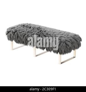 Beautiful gray fluffy bench made of wool on isolated background. 3D ...