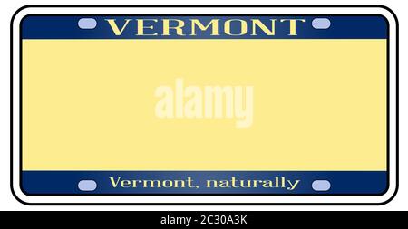 Blank Vermont license plate in the colors of the state flag over a ...