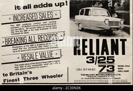 Vintage advertisement for the British Reliant Regal 3/25 three wheeled ...