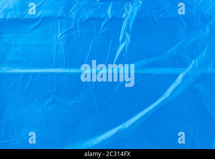 crumpled blue polyethylene texture, close up, full frame Stock Photo ...