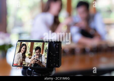 VLOG owner review cafe Stock Photo - Alamy