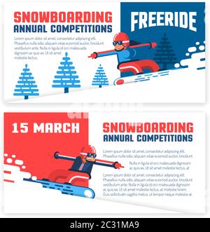 Snowboarding Horizontal Banner Flat Cartoon Hand Drawn Templates ...