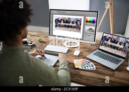 Close-up Of A Designer's Hand Editing Photo On Computer In Office Stock ...