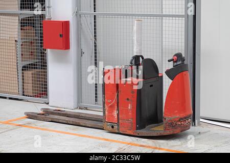 Electric Pallet Jack With Long Forks Warehouse Equipment Stock Photo ...