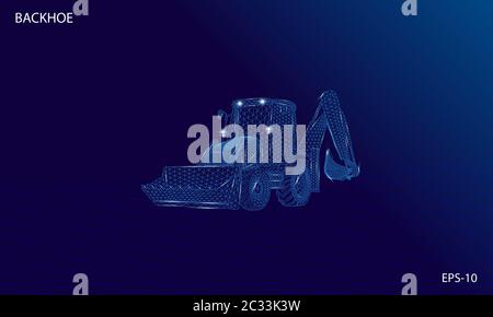 Backhoe loader wireframe mesh futuristic design concept vector ...