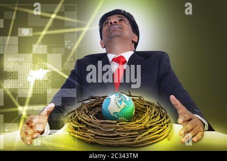 Business man thinking international investments and global finance ...