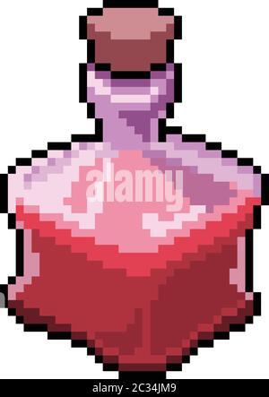 Potion bottle pixel art vector illustration. Health, mana and stamina ...