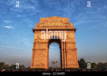 View of the iconic India Gate and the Rajpath road with a nice sunset ...
