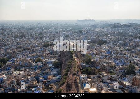 India, Rajasthan, Jodhpur, Pachetia Hill, panoramical night view of the ...