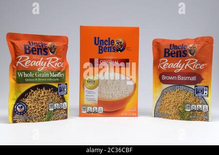 Box of Uncle Bens Basmati Rice four bags of two portions Stock Photo ...