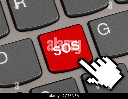 computer button with sign sos enter key Stock Photo - Alamy