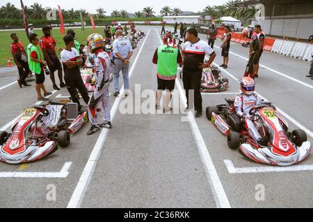 Kart racers getting ready on the starting point of the race track Stock ...