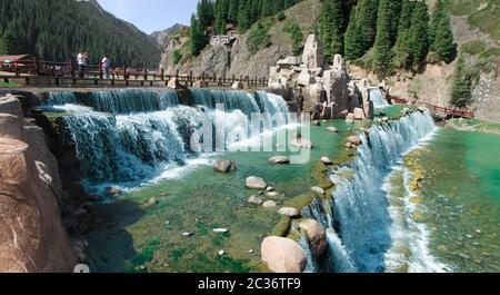 Kuytun river forming a waterfall in Dushanzi Grand Canyon in Xinjiang ...