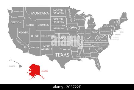 The State of Alaska is Highlighted in Red. Blue Map of the United ...
