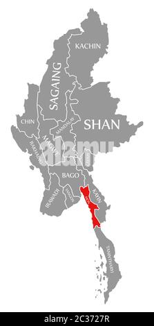 Mon state map of Myanmar in front of a white background Stock Photo - Alamy