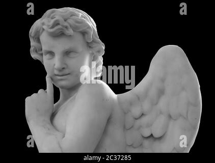 White angel of death against black background as a symbol of the end of ...