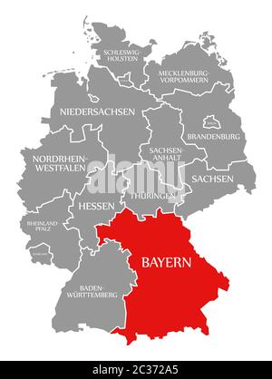 Bavaria red highlighted in map of Germany Stock Photo - Alamy