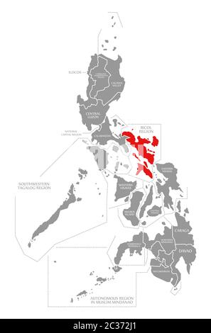 Bicol Region red highlighted in map of Philippines Stock Photo - Alamy